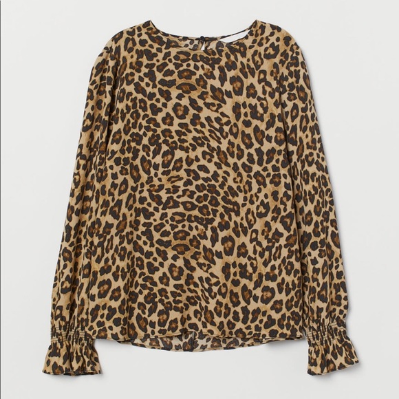 H&M | Tops | Leopard Print Business Casual Blouse With Smocking | Poshmark